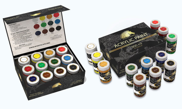 Acrylic Paint Set - 12 x 300ml Bottles - Heavy Body - Lightfast Paints ...